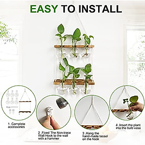 RENMXJ Wall Hanging Plant Propagation Station - 6 Bulb Vase 2 Tiered Wooden Stand Plant Terrarium kit,Home Office Bathroom Kitchen Decor,Wall Planters for Indoor Plants,Gardening Gifts for Women
