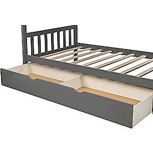 STP-Y Convertible Bunk Bed, Wood Bunk Bed with Storage Shelves and Drawers, Convertible Bottom Bed, Twin Over Twin/Twin Over Full, Grey
