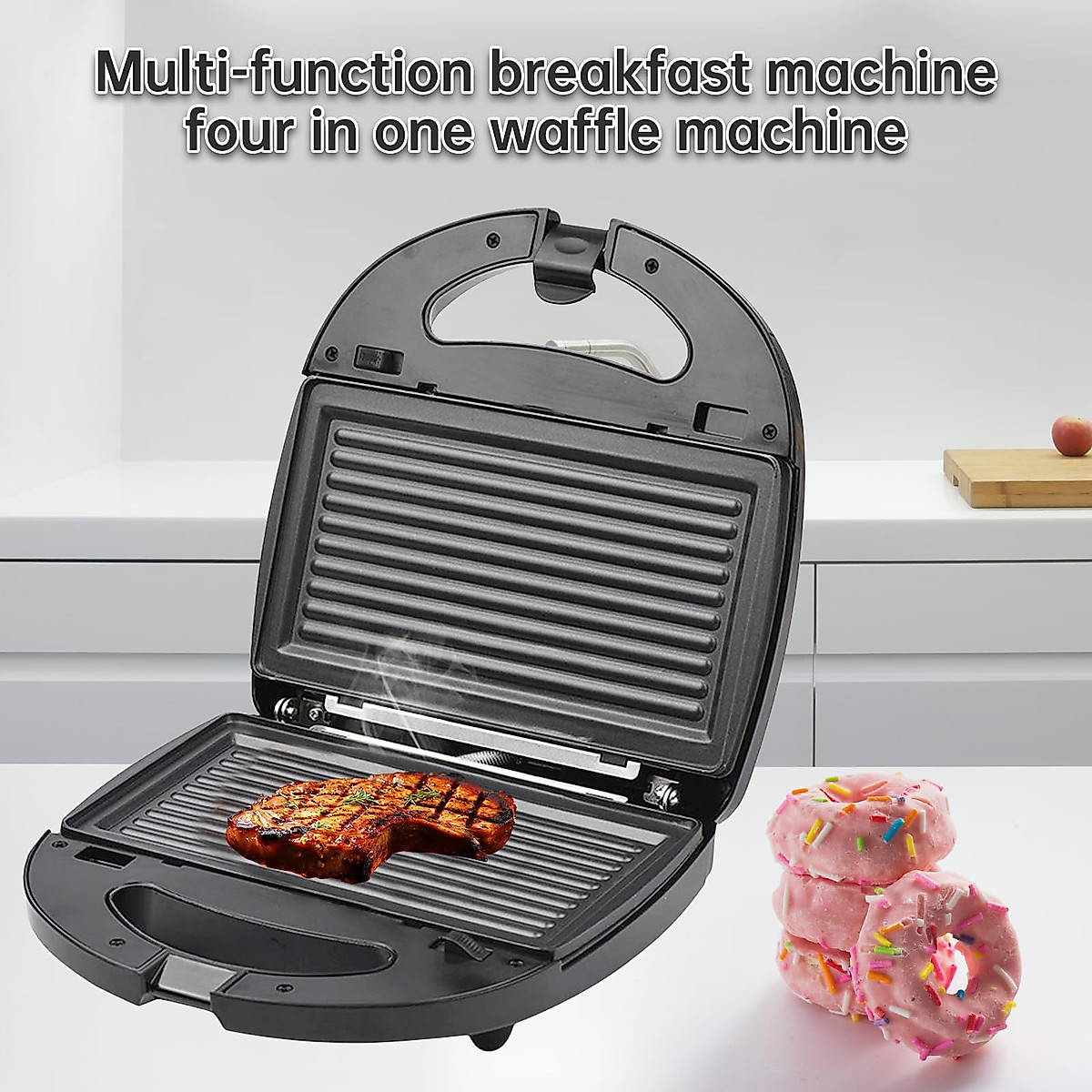 Waffle Maker 4 in 1, Mini Waffle Maker with Removable Plate, Waffle Iron Waffle Machine, Non-stick Coating 750W Double-Sided Heating, LED Indicator Lights, Cool Touch Handle, Easy to Use & Clean