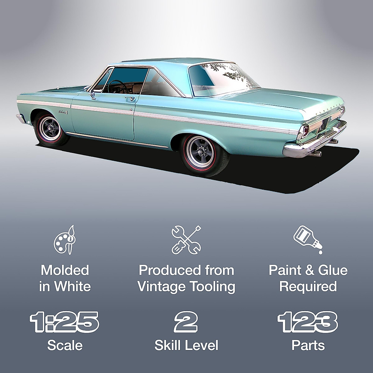 AMT - 1964 Plymouth Belvedere (w/Straight 6 Engine) 2T, 1:25 (AMT1188M), White