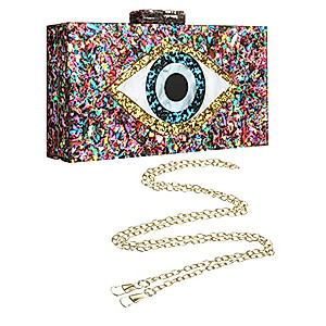 Gets Acrylic Clutch Purses for Women Evening Bag Eyes Multicolor Perspex Box Clutch Glitter Purse Handbags Crossbody Bag (a Multicolor)