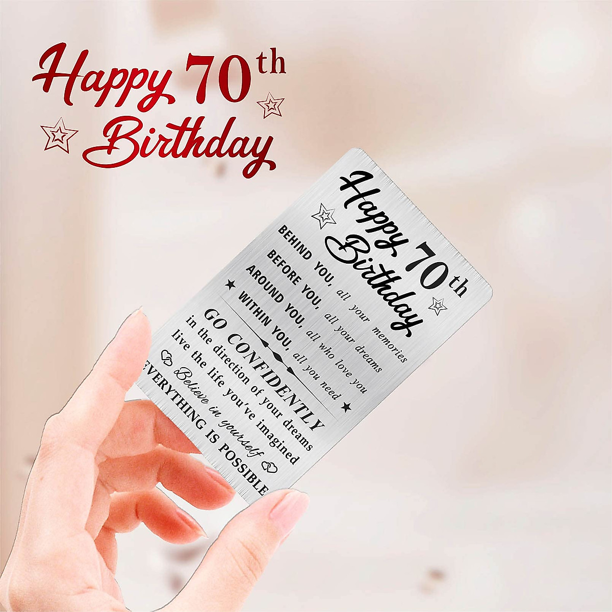 MOQIYXL Happy 70th Birthday Card for Men Women, Small Engraved Wallet Card for 70 Year Old Birthday Gifts
