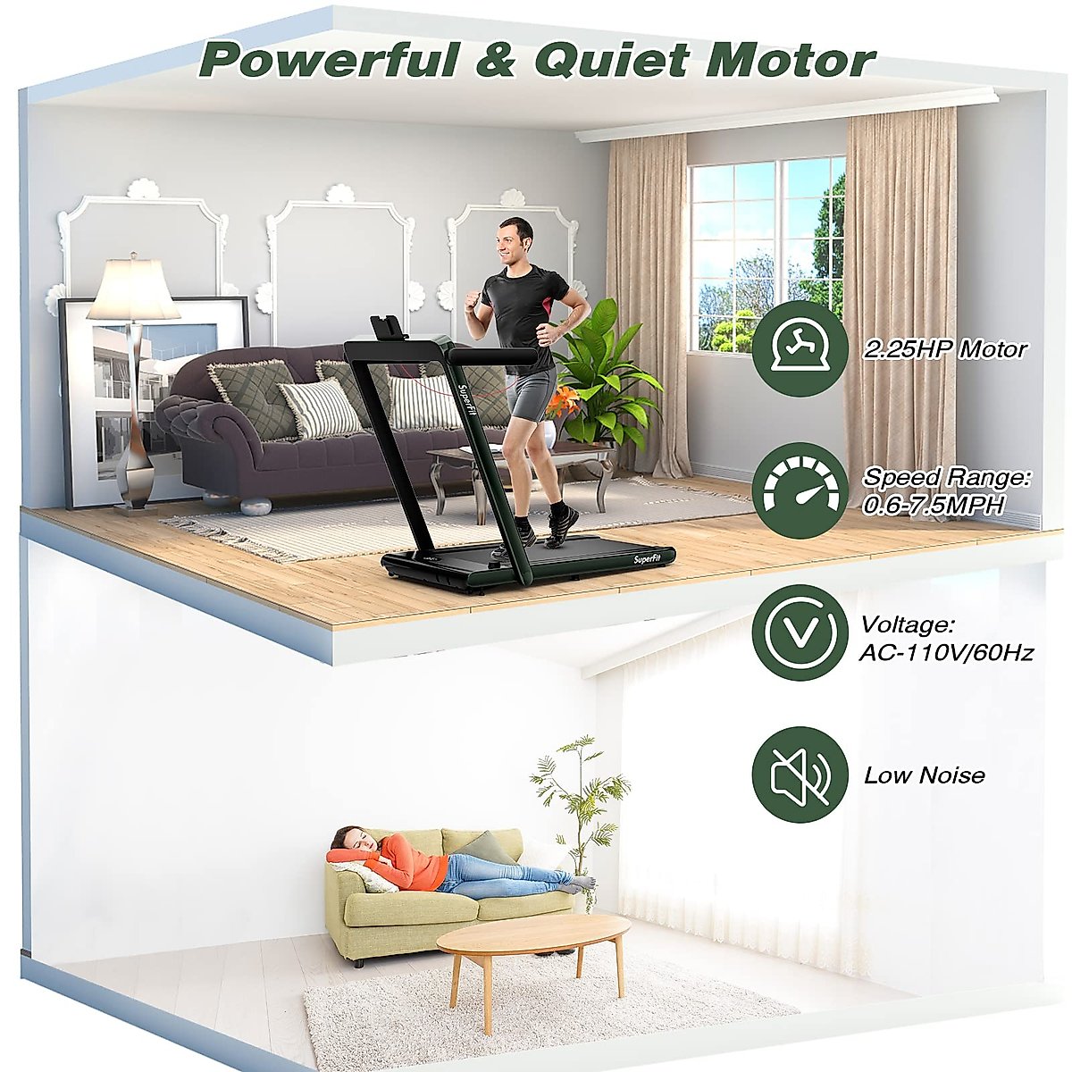 Under Desk Treadmill, Superfit 2 in 1 Walking Pad Treadmill Under Desk for Office Home Use, Portable Desk Treadmills with Remote Control, LED Display for Walking and Jogging
