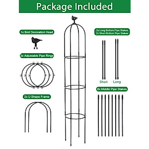 6 Feet Tall Garden Trellis for Climbing Plants Kalolary Garden Tower Obelisk Trellises Rustproof Metal Potted Plant Climbing Support for Indoor Outdoor Flowers Vegetable Fruits Vines Support (Black)