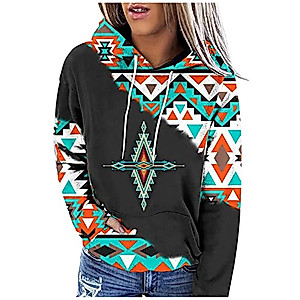 Women 's Western Aztec Ethnic Style Hooded Sweatshirts Casual Folk Pullover Long Sleeve Pocket Hoodies white hoodie Women Green M