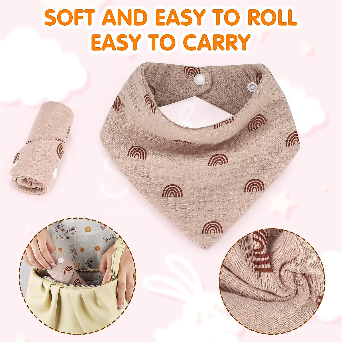 Accmor Muslin Baby Bibs 6 Pack Baby Bandana Drool Bibs 6 layers 100% Cotton Baby Bibs for Teething and Drooling, Drool Bibs for Baby Girls Boys