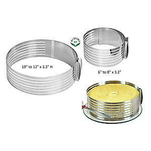 NewlineNY Stainless Steel 2 Pieces Cake Slicer Adjustable Multilayer Circular Molding Plating Forming Round Cake Rings, Set of 2 (10 to 12” + 6 to 8” x 3.2” H)