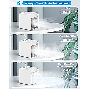 Portable air conditioner, 3in1 Rechargeable Evaporative Air Cooler with 2 Freezing Boxes,LED Light, Desktop Cooling Fan for Office, Bedroom, Outdoor,Kitchen