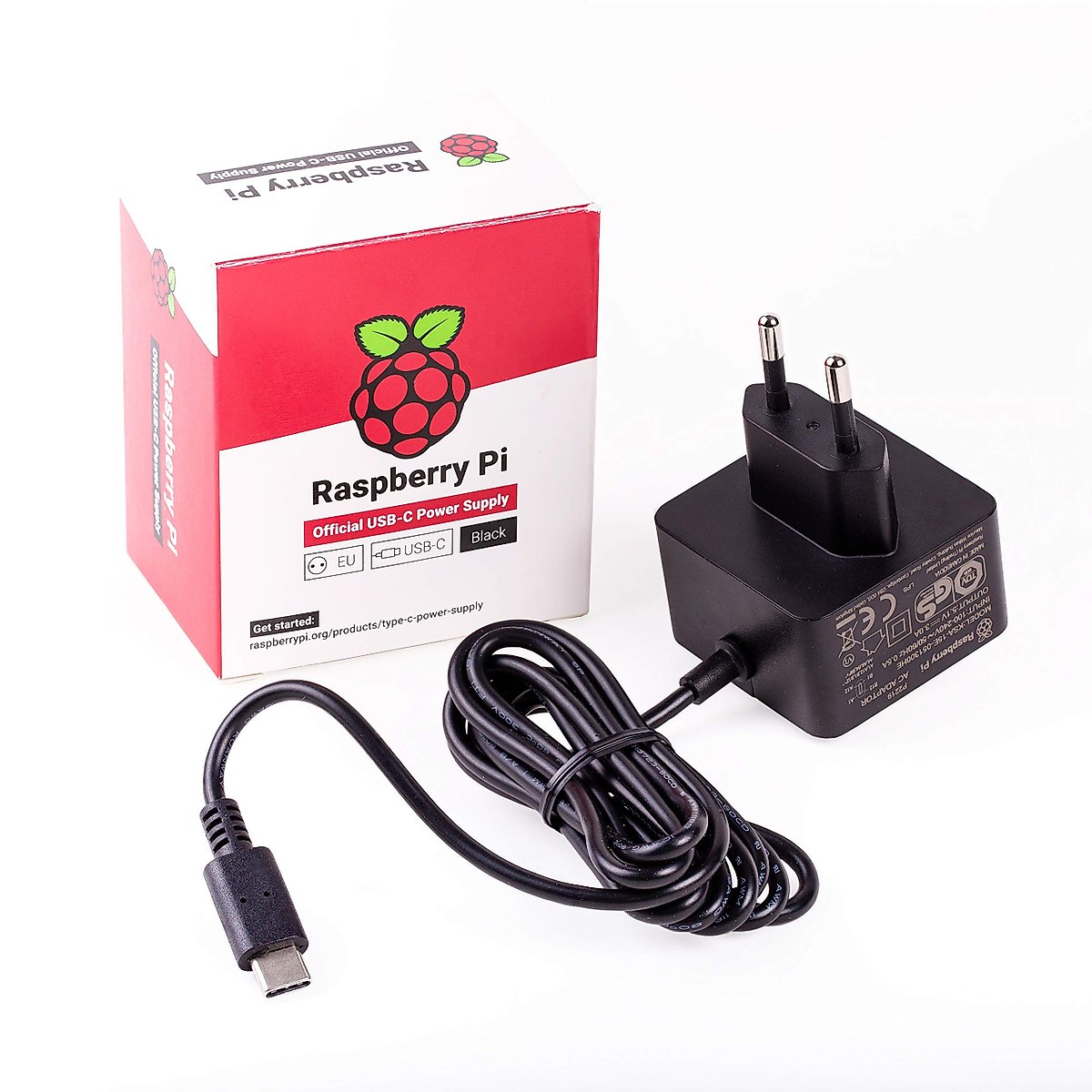 sb components Official Raspberry Pi 4 USB to Type-C Power Supply Adapter – EU Plug (Black)