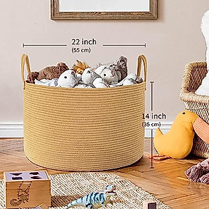 Storage Basket XXXLarge Cotton Rope Blanket Basket 22" x 22" x 14" Baby Laundry Basket with Handle, Woven Toy Basket Big Basket Soft Nursery Cube Bin, Durable Hamper for Living Room Brown