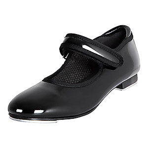 Linodes Economy Unisex-Child Easy Strap Tap Shoe for Girls and Boys Tap Flat-Black Patent-10M-Little Kid