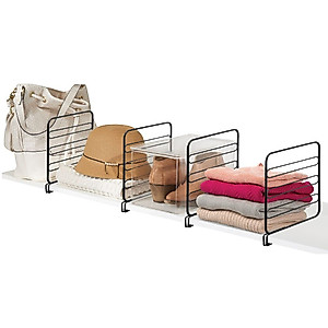 mDesign Versatile Metal Wire Closet Shelf Divider and Separator for Storage and Organization in Bedroom, Bathroom, Kitchen and Office Shelves - Easy Install - 4 Pack - Black