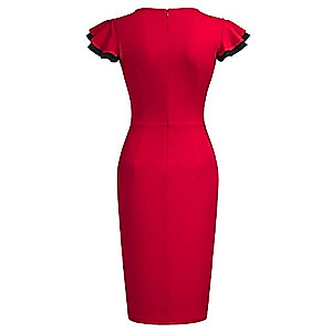 Miusol Women's Navy Style Deep-V Neck Vintage Evening Pencil Dress(X-Large,Red)