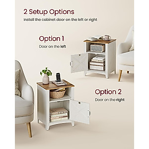 VASAGLE Farmhouse Nightstand with Barn Door, Set of 2, Bedside Table with Storage, Side End Table, Night Stand with Open Compartment, for Bedroom, Rustic White and Honey Brown ULET809K41