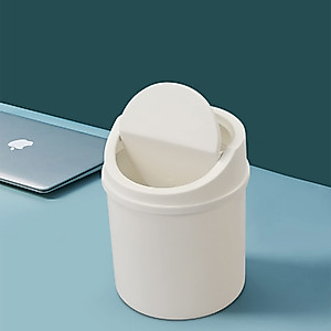 Lesbin 0.5 Gallon Plastic Tiny Trash Can with Swing Lid, Mini Desktop Waste Can, White