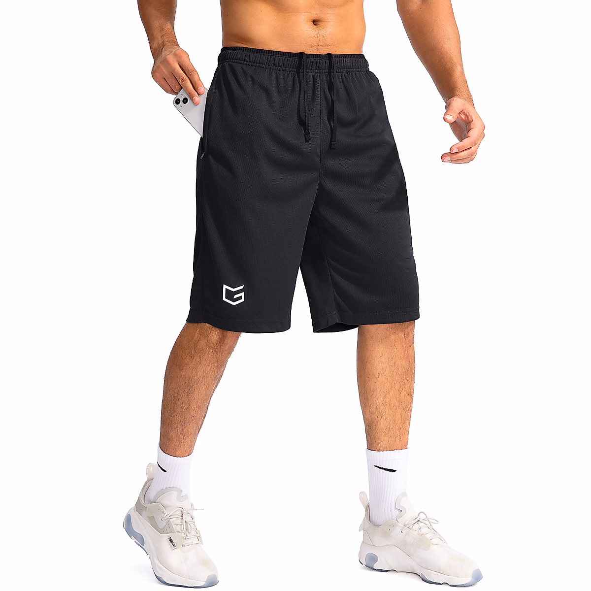 G Gradual Men's Basketball Shorts with Zipper Pockets Lightweight Quick Dry 11" long shorts for men Athletic Gym(Black,XL)