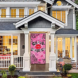 Hot Rose Pink Lip Happy Birthday Banner Backdrop Background Burn Book Theme Decor for Bridal Shower Wedding Night Out Hen Movie Party Bachelorette Party Girls Woman Birthday Party Favors Decorations