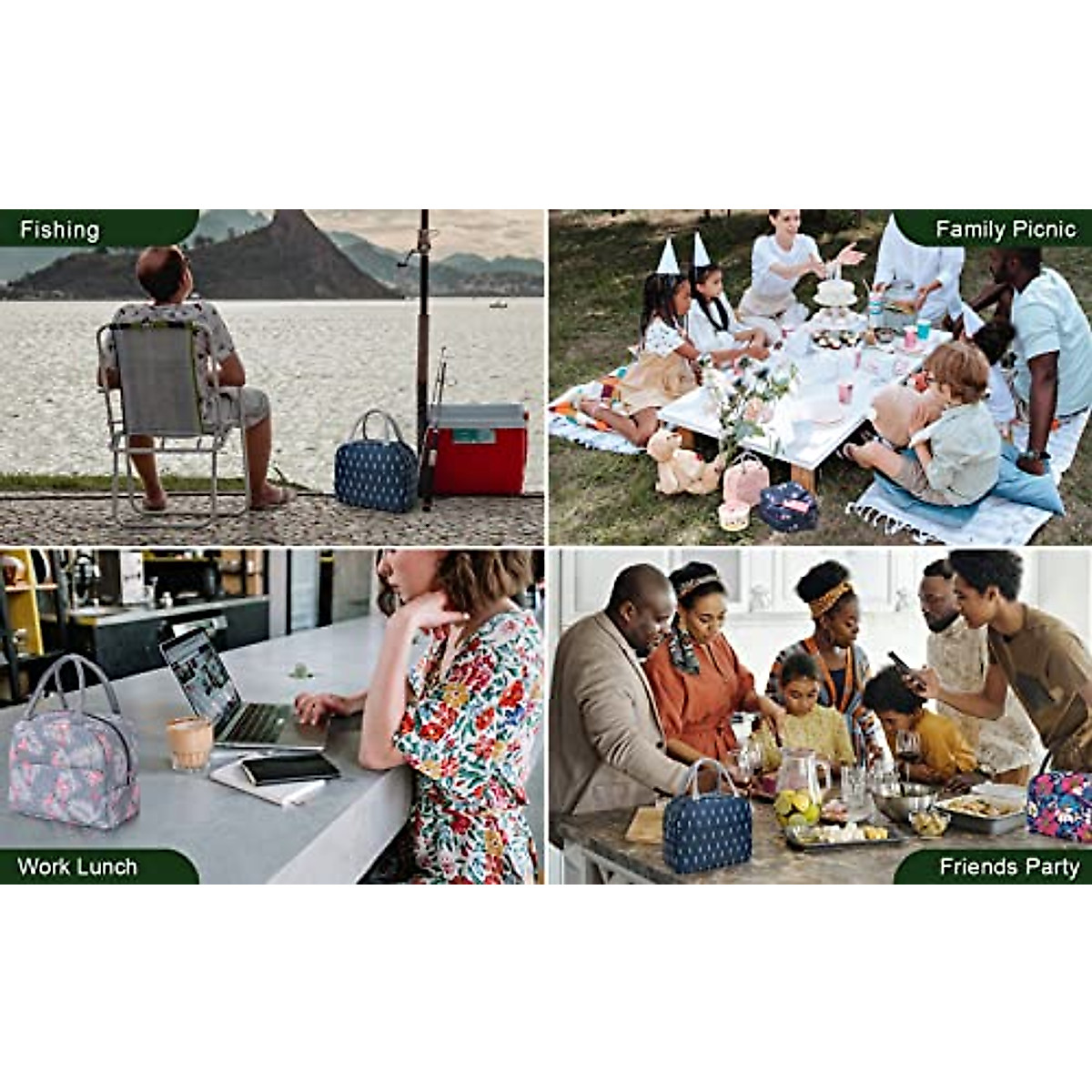 WOOMADA Insulated Lunch Bag for Women Men Reusable Waterproof Lunch Box Cooler Tote Bag with Pockets for Office Work, Picnic, Travel (flamingo)