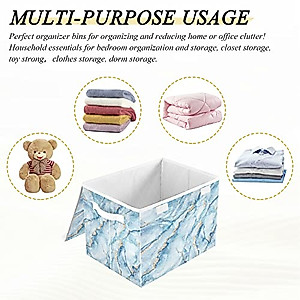 xigua White Blue Marble Storage Bins with Lids Foldable Large Cube Storage Boxes with Handles for Home Bedroom Closet Office (16.5x12.6x11.8 in)#80