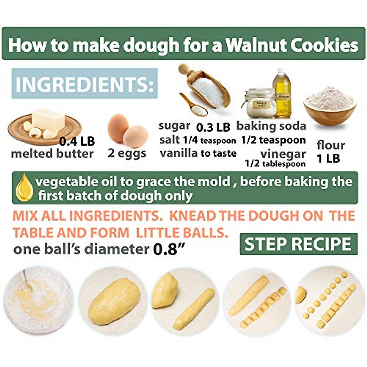 Walnut Cookie Mold (Oreshek) Maker 9 Halves Nuts Big Oreshki Russian Soviet Cookies Pastry