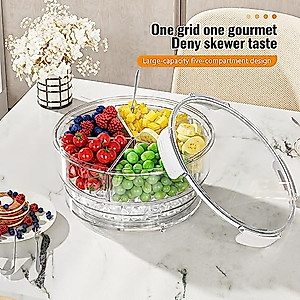 caktraie Condiment Tray [with 360° Rotating Tray Turntable] Stainless Steel 5 Spoons, 5 Forks and 1 Clip, Bar Ice Fruit Holder, Condiment Server, Compartment Tray with Lid