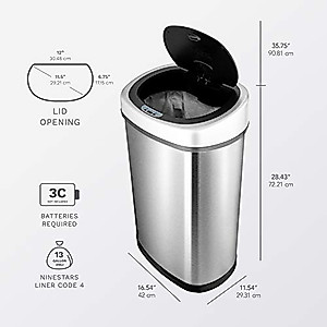 NINESTARS CB-DZT-50-9/8-1 Automatic Touchless Infrared Motion Sensor Trash Can Combo Set, 13 Gal 50L & 2 Gal 8L, Stainless Steel Base (Oval & Rectangular, Silver/Black Lid)