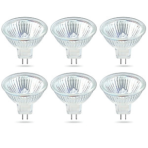 XBOCMY MR16 Halogen Light Bulbs, 6 Pack 50W 12V GU5.3 Bi-Pin Base, Dimmable Spotlights with Glass Cover for Living Rooms, Landscape, Track Lights, Desk Lamps, Fiber Optics