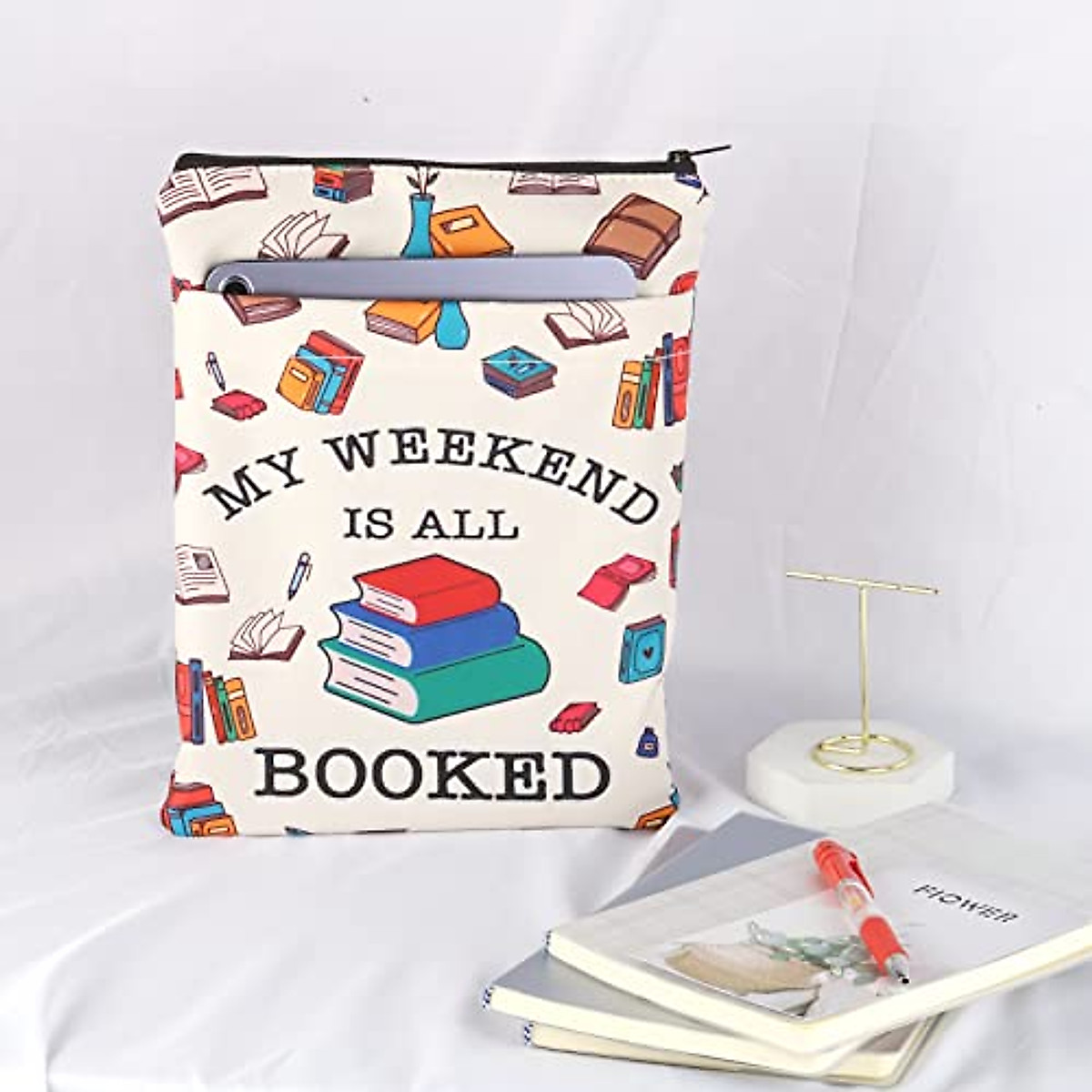 KUIYAI Book Reading Lovers Book Sleeve Bookworm Bookaholic Book Cover Librarian Book Sack Gift My Weekend Is All Booked Zipper Pouch Gift For Bookish (WeekBookBS)