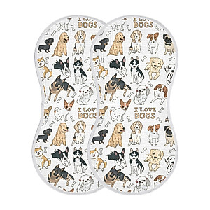 Kigai Cute Puppy Muslin Baby Burp Cloth, Super Soft Absorbent Cotton Burp Rag Baby Bibs Washcloth Face Towel for Newborn Boys Girls Registry Gift, 2 Packs