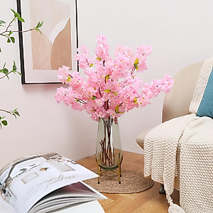 Tifuly 4Pcs Artificial Cherry Blossom Branches,42.52” Long Stems Fake Silk Flowers Bouquet Faux Cherry Flowers Arrangements for Party Office Home Wedding Decor（Pink）