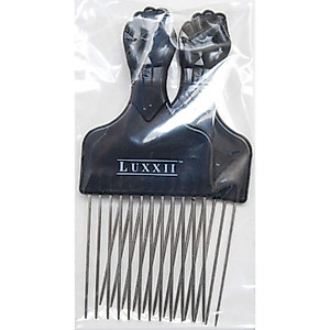 LUXXII (2 Pack) 6.75" Black Fist Metal Afro Pick Lift Hair Comb Detangle Wig Braid Hair Man Styling Comb
