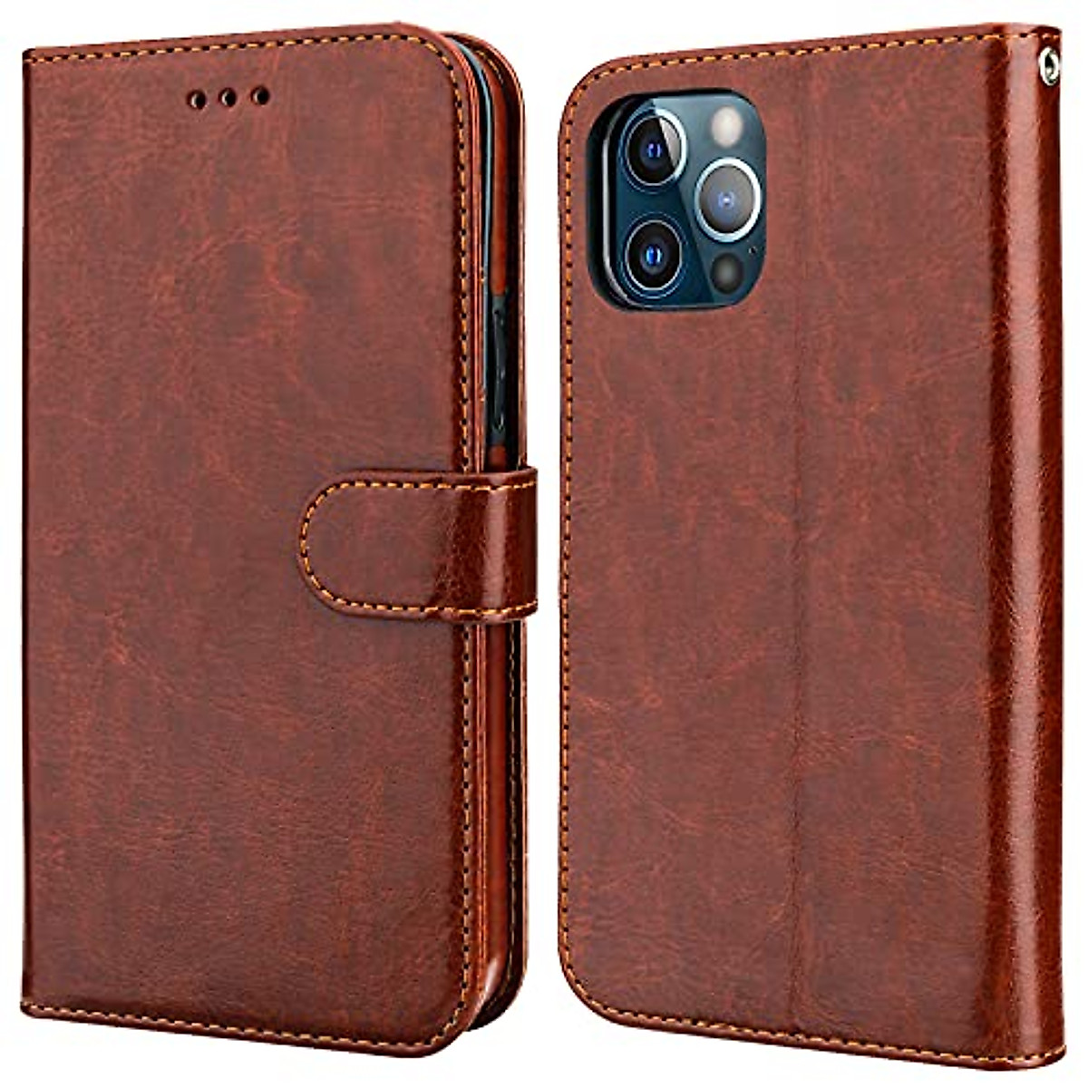 Bocasal Detachable Wallet Case for iPhone 13 Pro RFID Blocking Card Slots Holder Premium PU Leather Magnetic Kickstand Shockproof Wrist Strap Removable Flip Protective Cover 5G 6.1 inch (Brown)