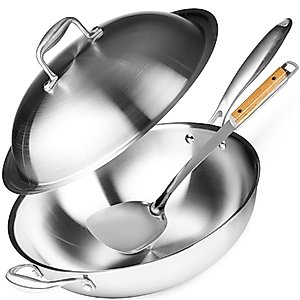 Willow & Everett Wok Pan - Non-Stick Stainless Steel Stir Fry Pans With Domed Lid & Spatula - Scratch Proof Cookware For Gas, Induction Or Electric Stove