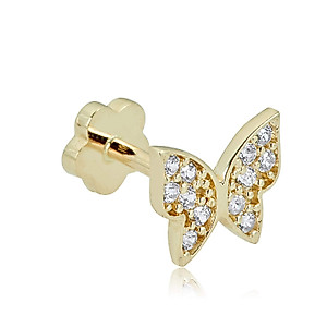 AVORA 14K Yellow Gold Simulated Diamond CZ Butterfly Cartilage Piercing Flat Back Earring Body Jewelry (18 Gauge)