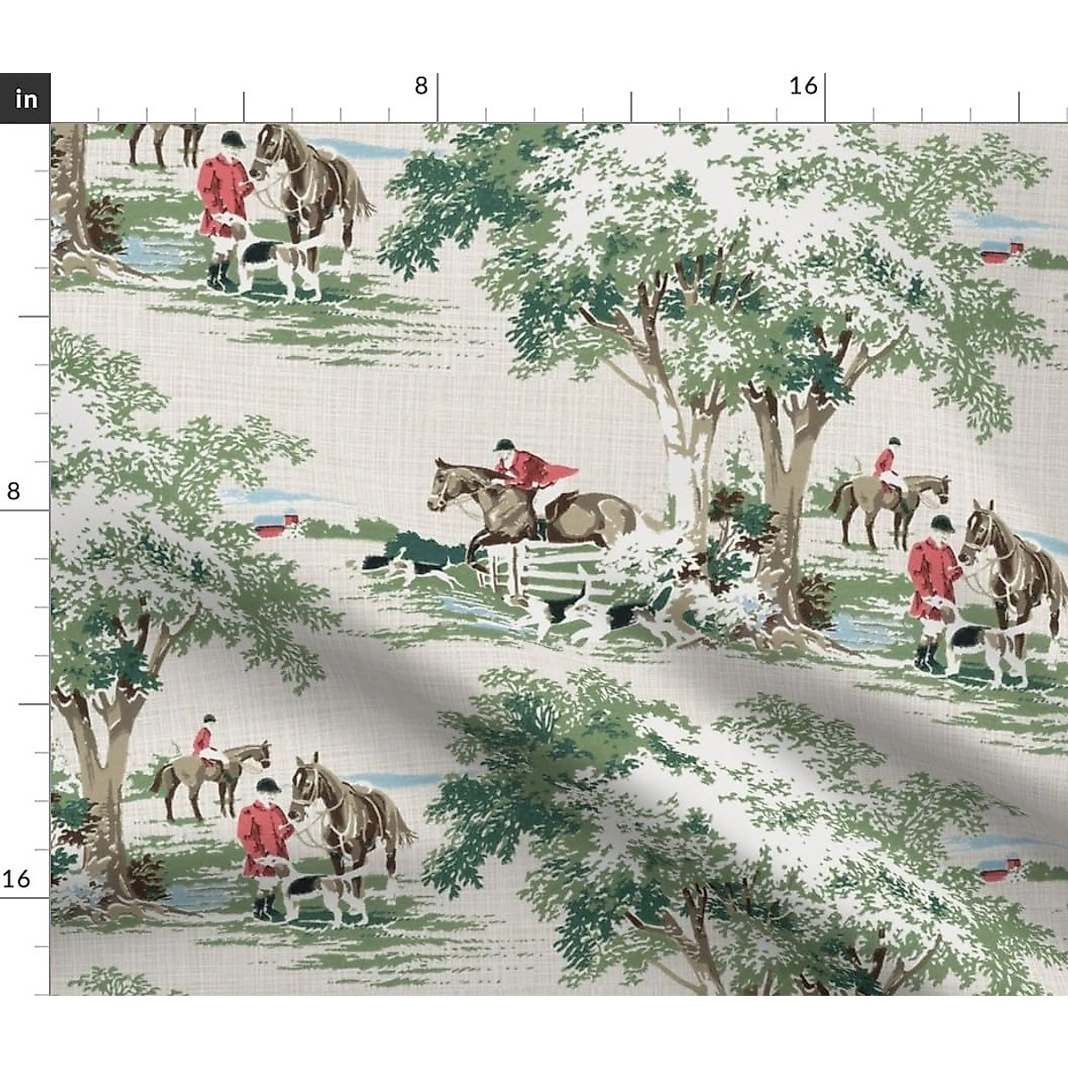Spoonflower Fabric - Equestrian Toile Fox Hunting English Traditional Hunt Pony Horse Printed on Petal Signature Cotton Fabric by The Yard - Sewing Quilting Apparel Crafts Decor