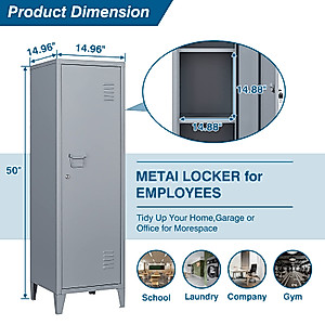 PEUKC Metal Storage Locker, 50" Tall Locker Storage Cabinet for Employees, 3-Tier Storage Cabinet Locker with Lock and Keys for School, Gym, Home, Office Staff (Retro, Assemble Required)