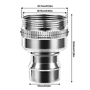 Faucet Snap Adapter Connection Sink Faucet Adapter Portable Dishwasher Faucet Adapter Faucet Aerator Sink Hose Adapter Countertop Dishwasher Connection Accessories (15/16-27Male or 55/64-27Famale)