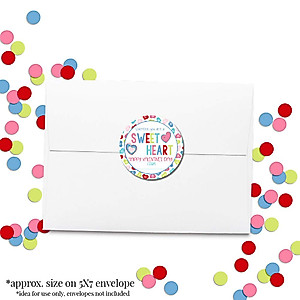 You're A Sweetheart Candy Heart Valentine Party Favor Sticker Labels for Kids, 40 2" Party Circle Stickers by AmandaCreation, Great for Classroom Valentines, Envelope Seals, More