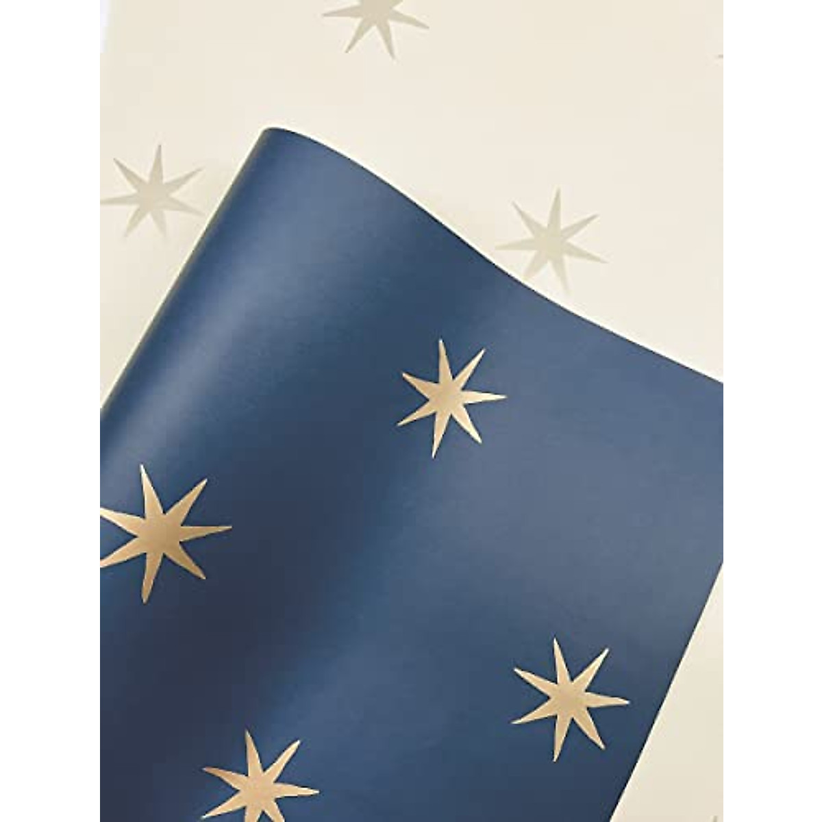 Erin & Ben Co. PSW1451RL Navy and Metallic Gold Star Splendor Premium Peel and Stick Wallpaper Blue