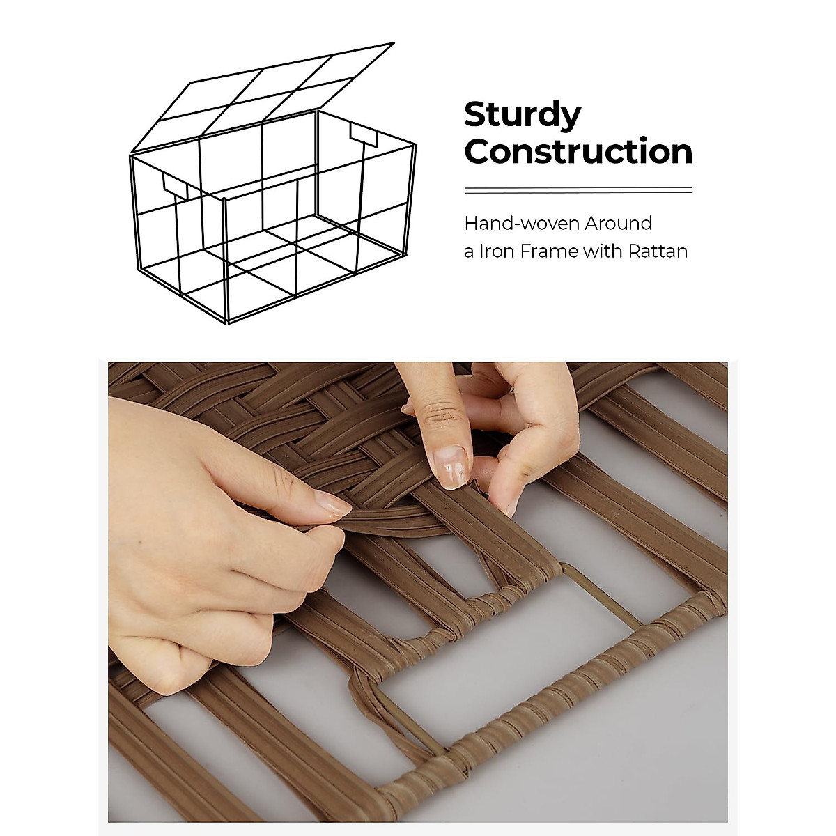 StorageWorks Storage Basket with Lid, 160 Liter Storage Box, Wicker Blanket Storage Basket with Handles, Foldable, Removable Fabric Liner, Metal Frame, For Bedroom, Laundry Room, Brown