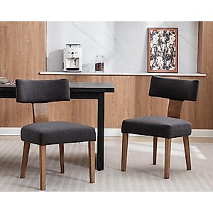 HNY, Hi&Yeah Mid Century Modern Dining Chairs, Linen Fabric Upholstered and Curved Backrest Kitchen Chairs Set of 2, with Hardwood Frame, Charcoal