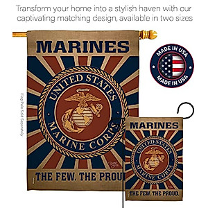 Marine Corps Garden Flag - Set Wall Holder Armed Forces USMC Semper Fi United State American Military Veteran Retire Official - House Banner Small Yard Gift Double-Sided Made In USA 13 X 18.5