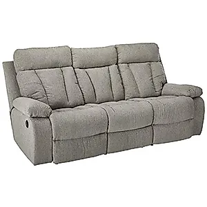 Signature Design by Ashley Mitchiner Contemporary Manual Reclining Sofa with Center Drop Down & Cup Holders, Gray