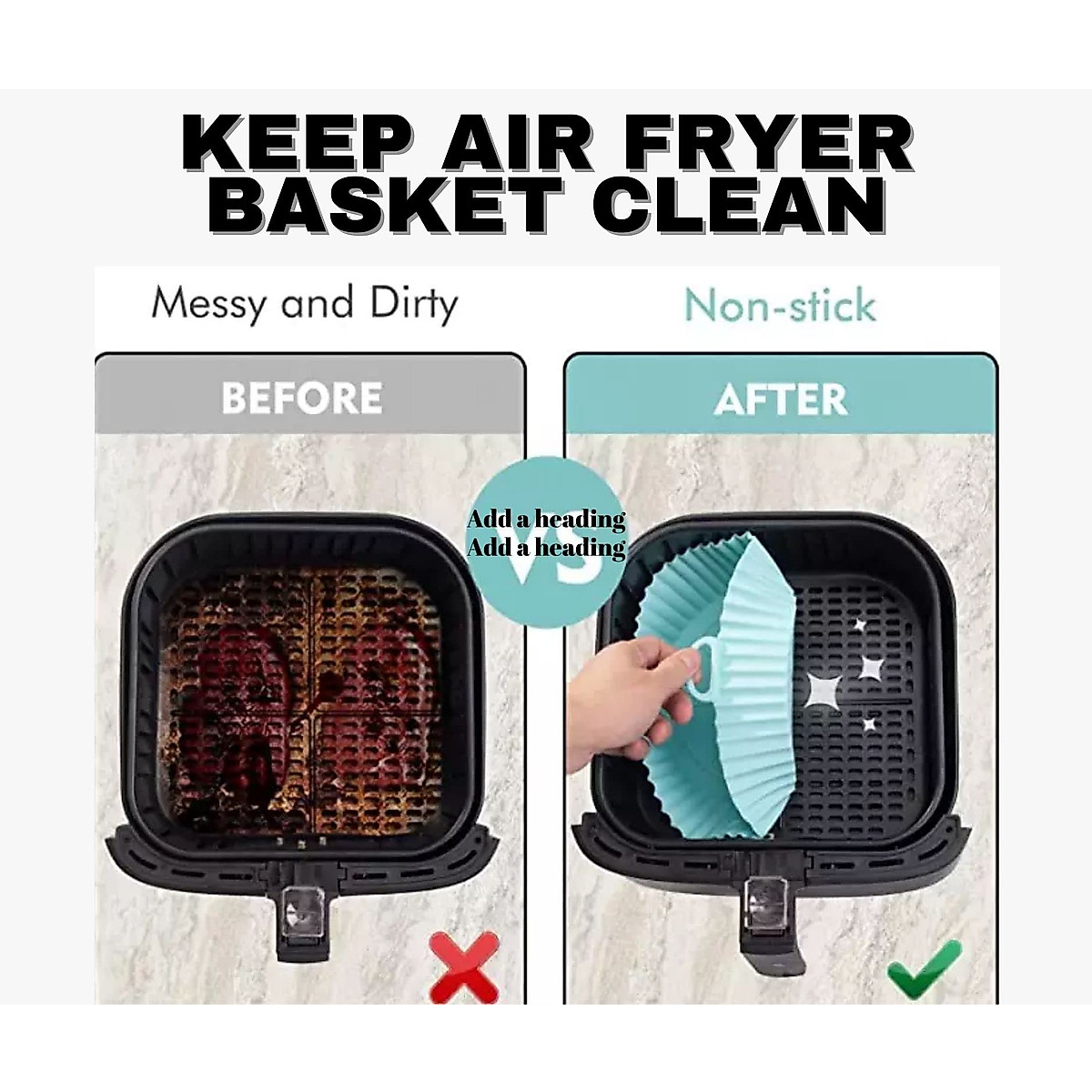 2 Pack Air Fryer Silicone liners, None stick 8 inch Air Fryer liner buskets, Reusable Air fryer insert, Fits 3-5 QT Air Fryer pot, parchment paper replacements liners, Microwave and dishwasher safe