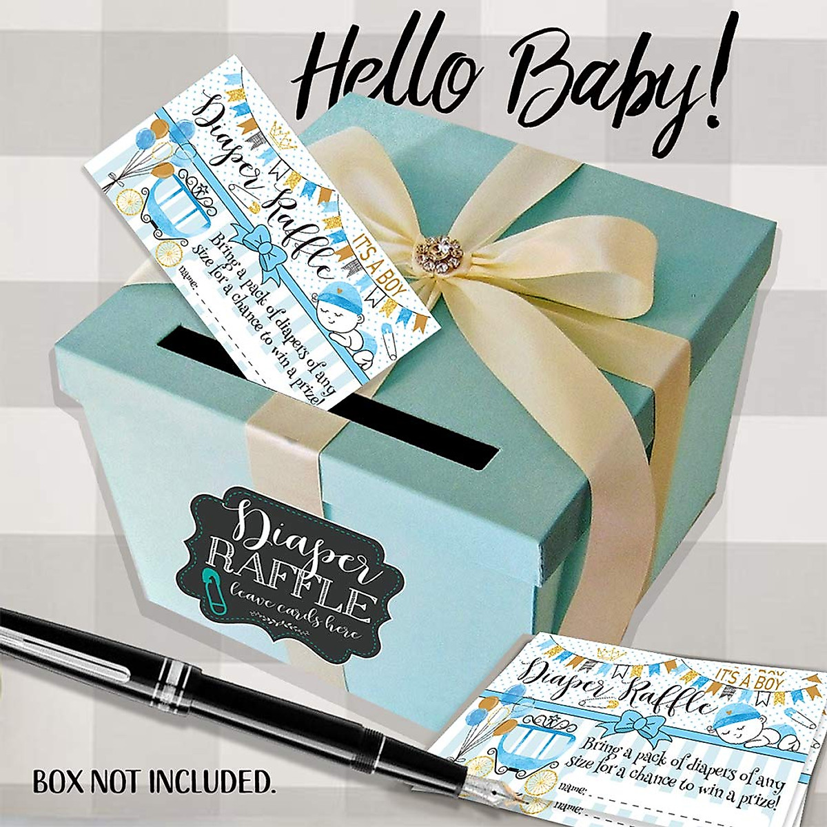Diaper Raffle Tickets - It's A Boy - Set of 50 Double-Sided Raffle Cards - Blank Baby Shower Stationery - Fun and Colorful Baby Shower Supplies for Under $15!