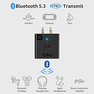 Airplane Bluetooth Transmitter Receiver for All Headphones - Use with any 3.5 mm Jack on Airplanes - Portable Charging Case - aptX Adaptive - Low Latency - Flying Travel,Long Flight Essentials - Black