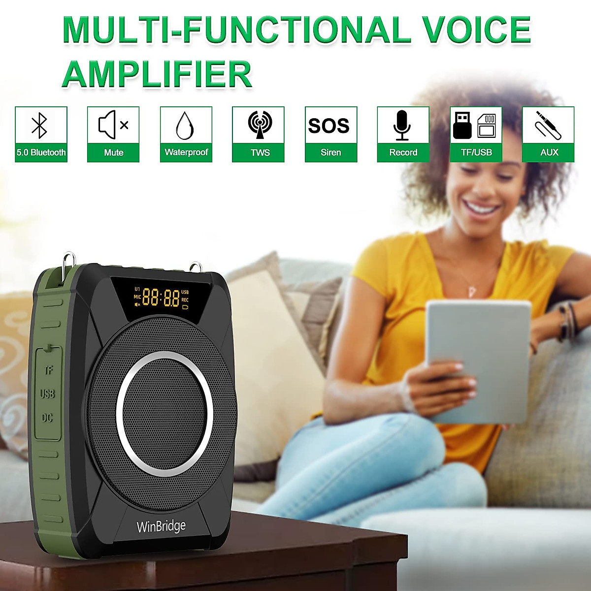 Portable Bluetooth Voice Amplifier with Wireless Mic Headset, Waterproof Personal Microphone with Speaker Portable PA System, 20W Loudly Megaphone for Teachers, Safety Drills, Outdoors Indoors