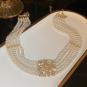 fxmimior Pearl Gold Flower Vintage Wedding Accessories Women Necklace Sexy Elegant Jewelry Choker Bar Wear