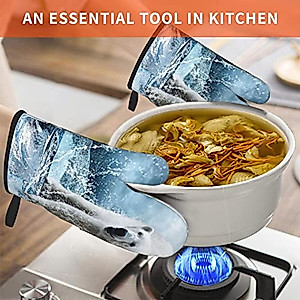 Cool Animal White Polar Bear Printed Oven Mitts Heat Resistant Non-Slip Waterproof Oven Gloves for Grilling BBQ Cooking Baking Kitchen Microwave Pizza