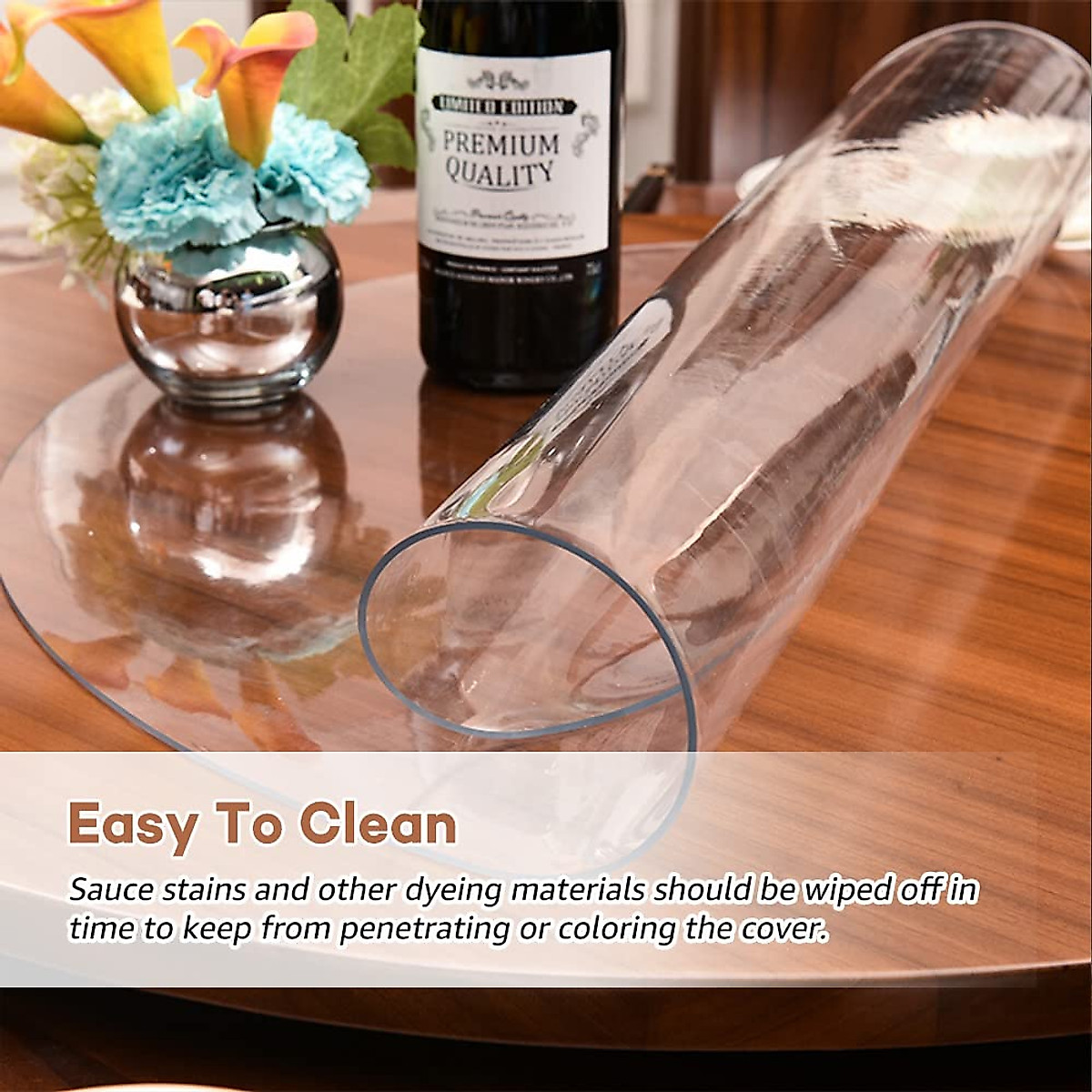 RostiKong 42 Inch Round Clear Plastic Dining Table Protector PVC Tablecloth Cover Vinyl Table Cloths Pad Waterproof Wipeable Furniture Desktop Tabletop Pad for Kitchen Room Coffee Desk Blotter Pad Mat